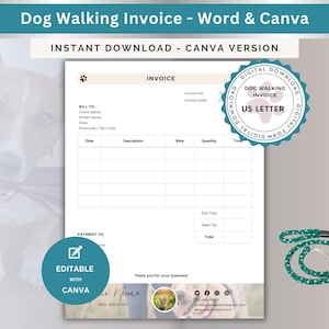 Printable Dog Walking Invoice Template Walking Receipt Professional Pet ...