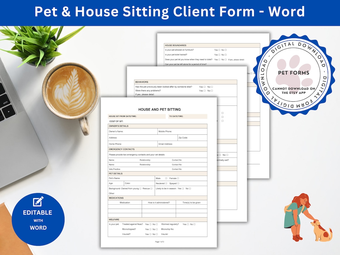 House Sitting Pet Sitting Client Form for House Sitting Dogs & Pet ...