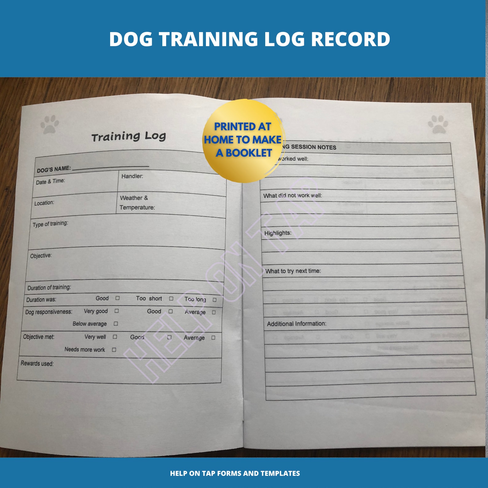 Dog Training Log Record Print at Home Dog Training Log Book - Etsy