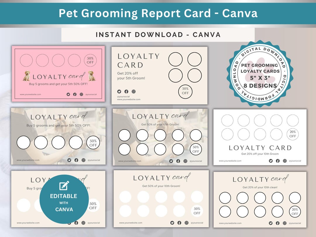 Dog Grooming Loyalty Card Template: Client Rewards (canva) - Etsy
