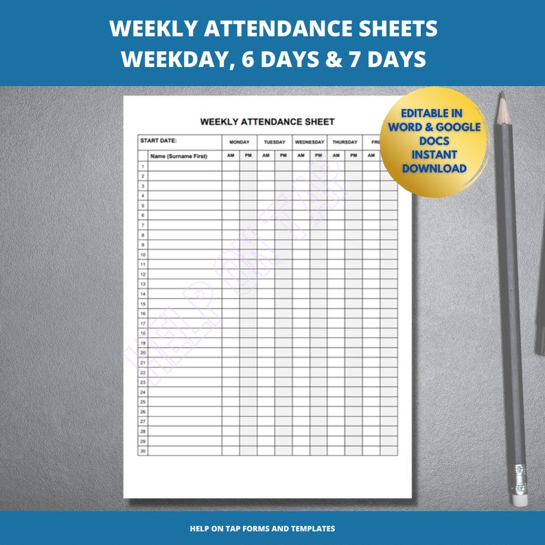 Weekly Attendance Sheet Template Weekly Attendance Sheet PDF Weekly ...