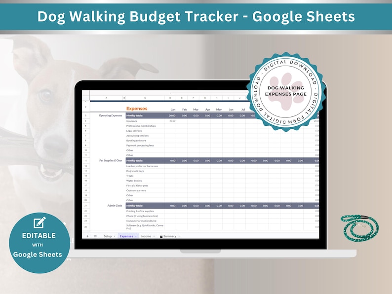 Tracking Expenses for Business, Dog Walking Budget Tracker, Pet ...