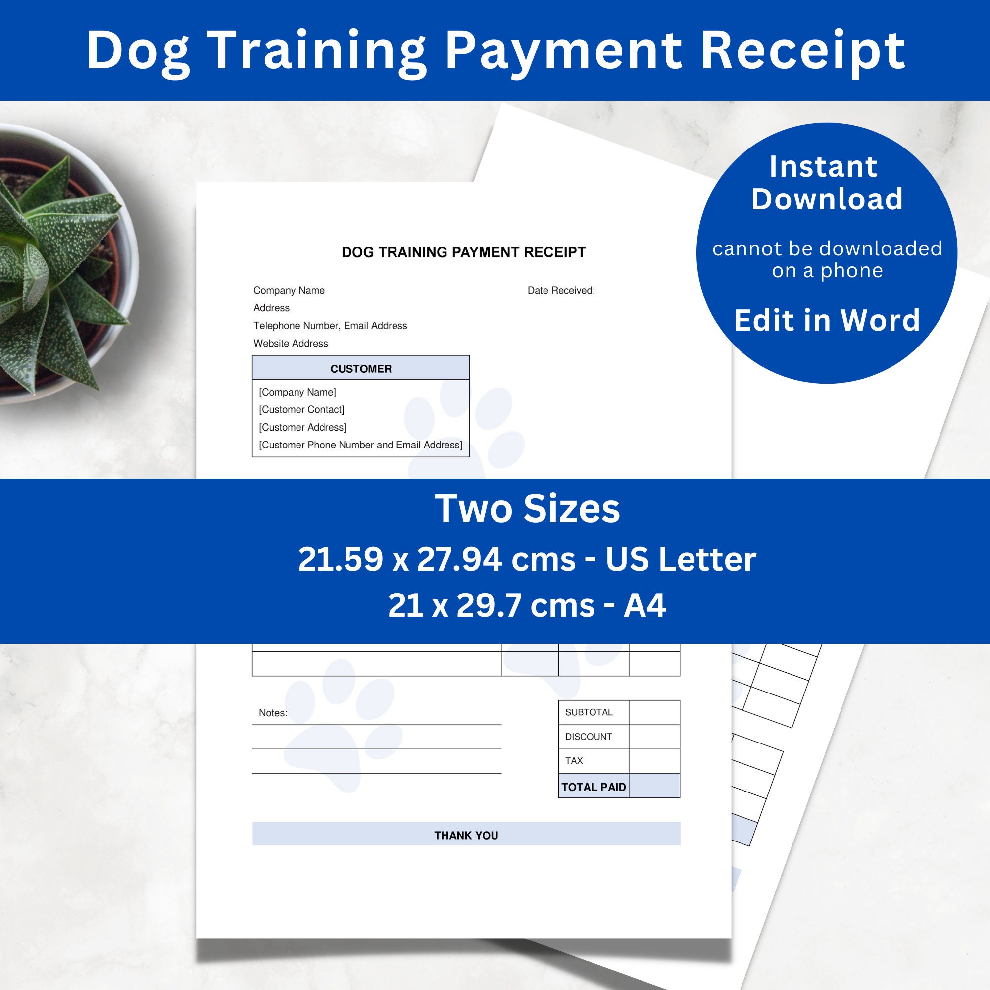 Dog Training Payment Receipt Dog Training Cash Receipt Simple Printable ...