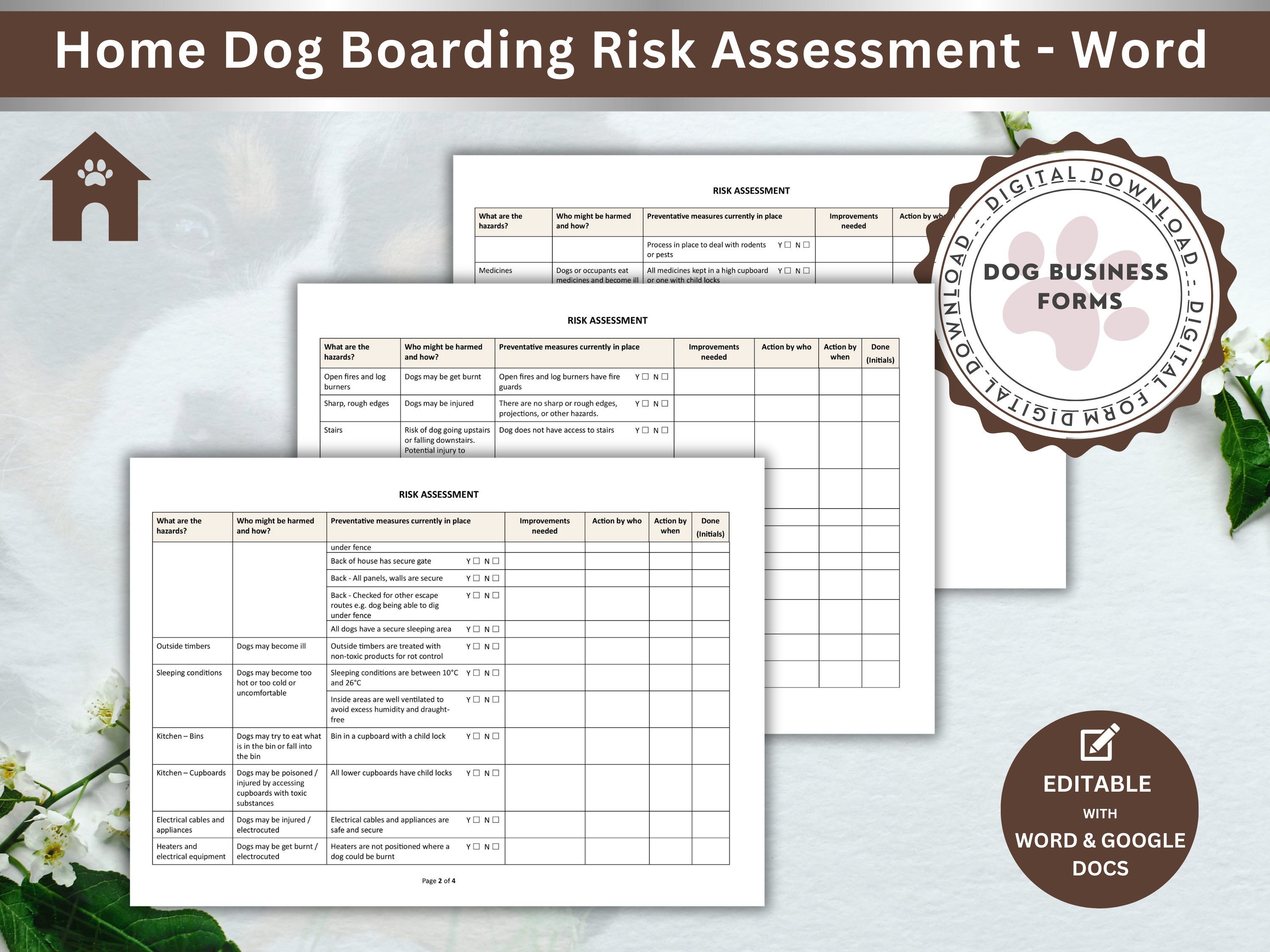 Home Dog Boarding Risk Assessment Form | Risk Assessment Matrix Dog ...