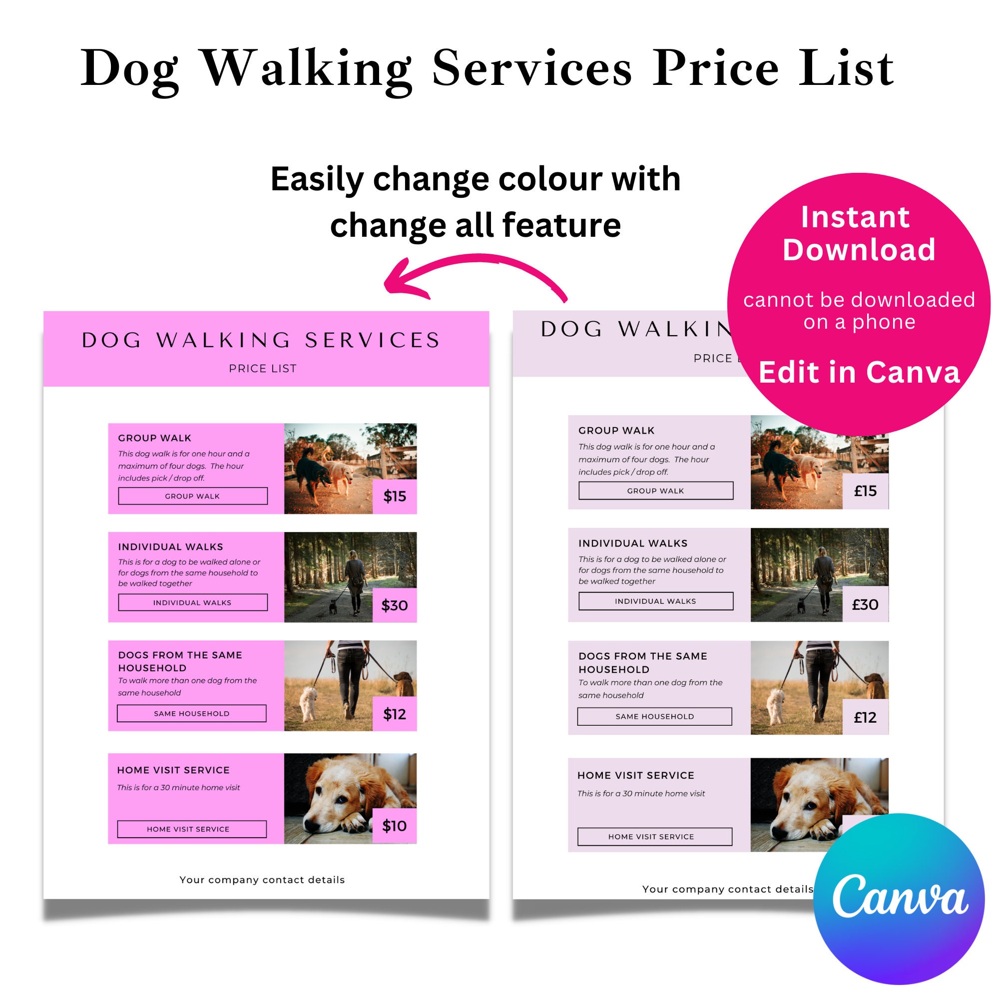 Dog Walking Price List