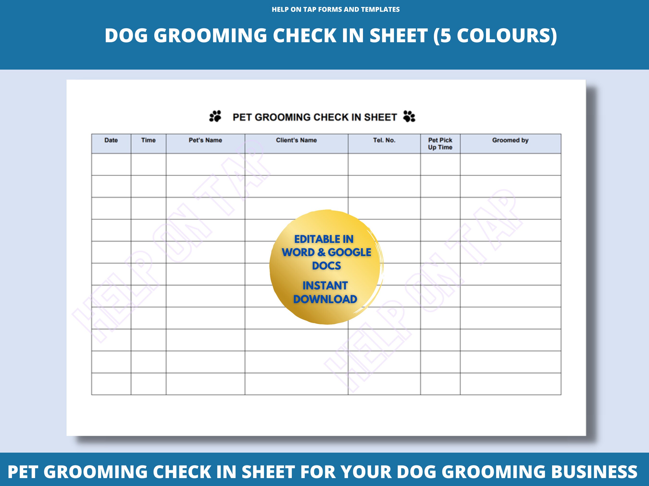 Dog Grooming Check-in Sheet: Pet Grooming Form Template (word & Google ...