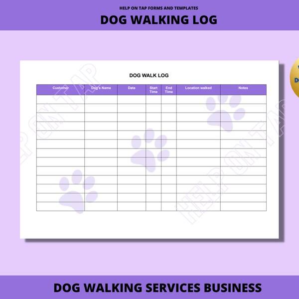Dog Walking Log Template - Etsy