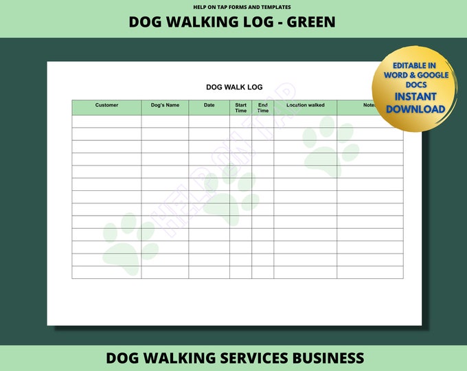 Printable Dog Walking Log Printable Family Dog Waking Schedule Pet ...