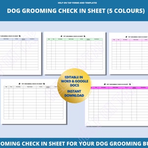 Dog Grooming Check-in Sheet: Pet Grooming Form Template (word & Google ...