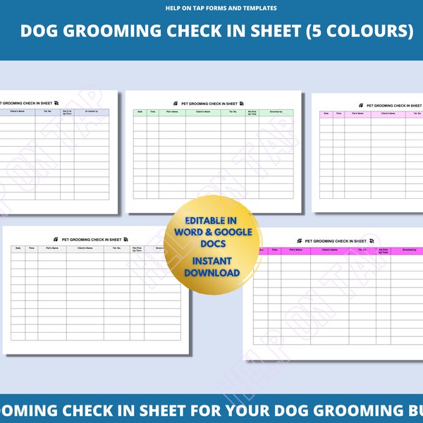 Dog Grooming Check in Form - Etsy