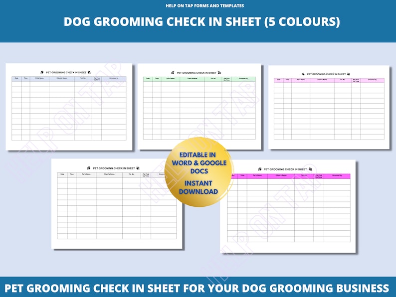 Dog Grooming Check-in Sheet: Pet Grooming Form Template (word & Google ...