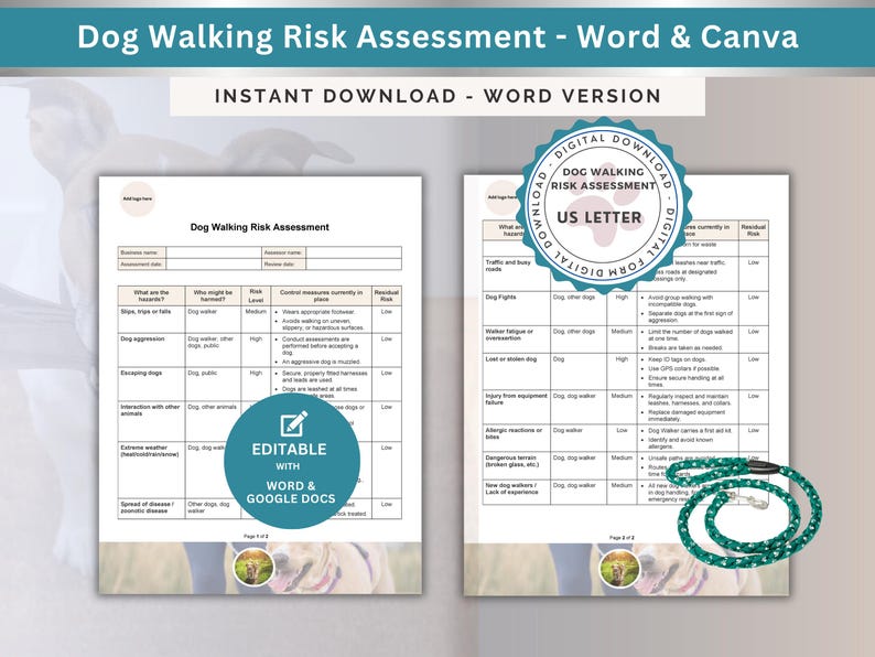 Dog Walking Risk Assessment Template Dog Walker Risk Evaluation ...
