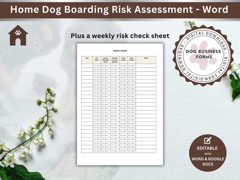 Home Dog Boarding Risk Assessment Form (digital Download) - Etsy UK