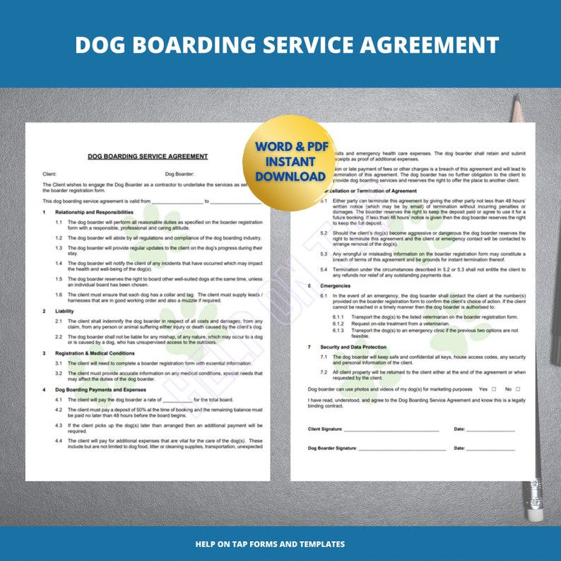 Simple Dog Boarding Services Agreement Green Dog Boarding Etsy