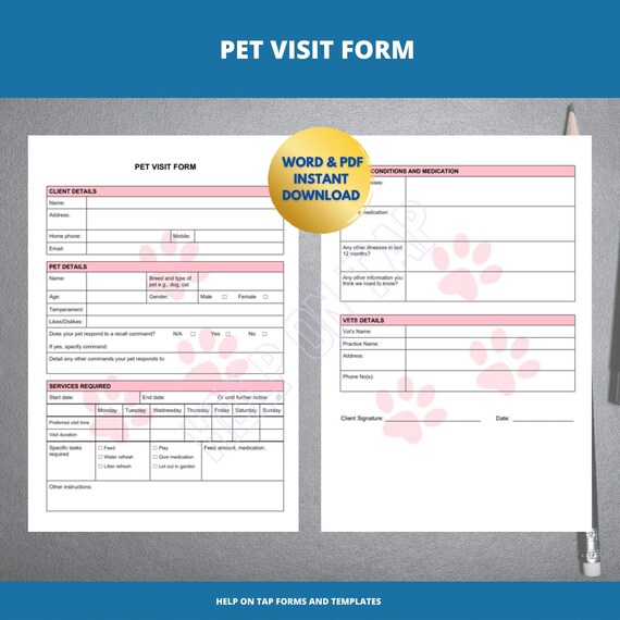 Pet Visit Form light Pink Ideal for a Pet House Visit - Etsy