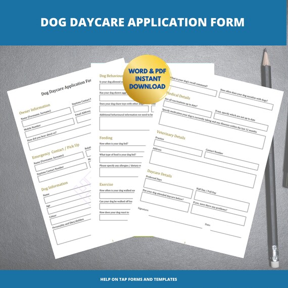 Dog Daycare Application Form Doggy Daycare Daycare - Etsy UK