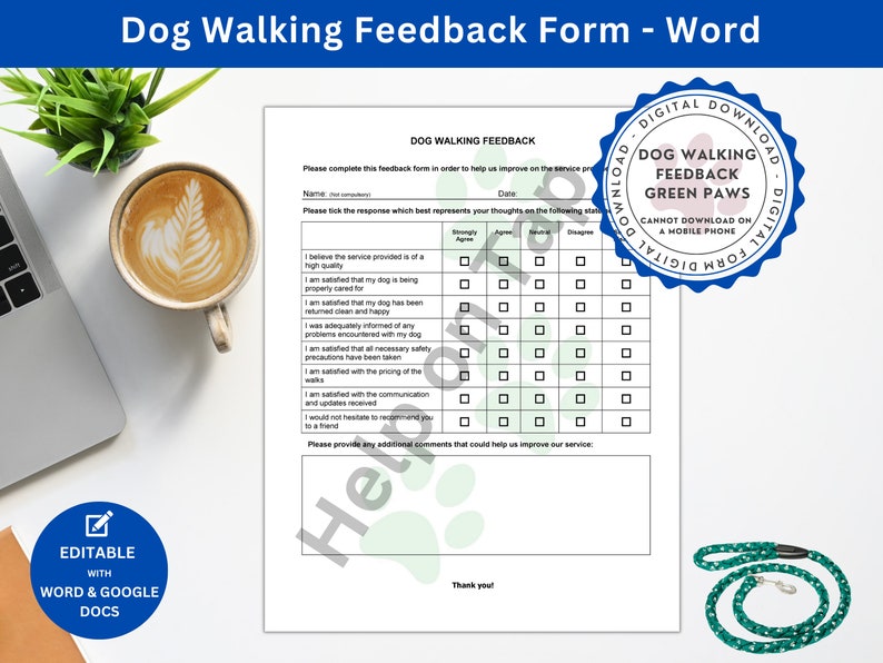 Dog Business Client Feedback Form Word green Client Feedback Form PDF ...