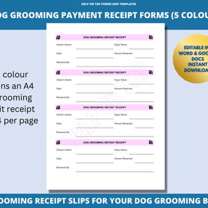 Dog Grooming Payment Receipt Word Dog Grooming Deposit - Etsy