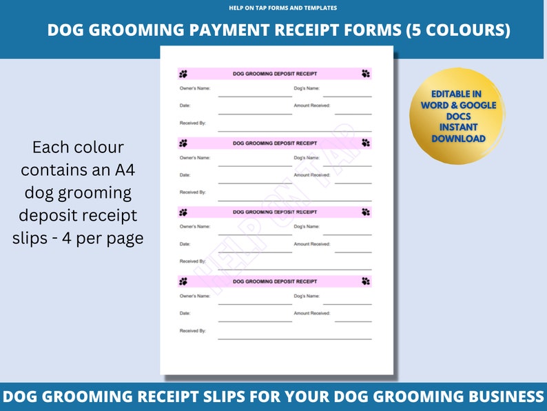 Dog Grooming Payment Receipt Word Dog Grooming Deposit Receipt Simple ...