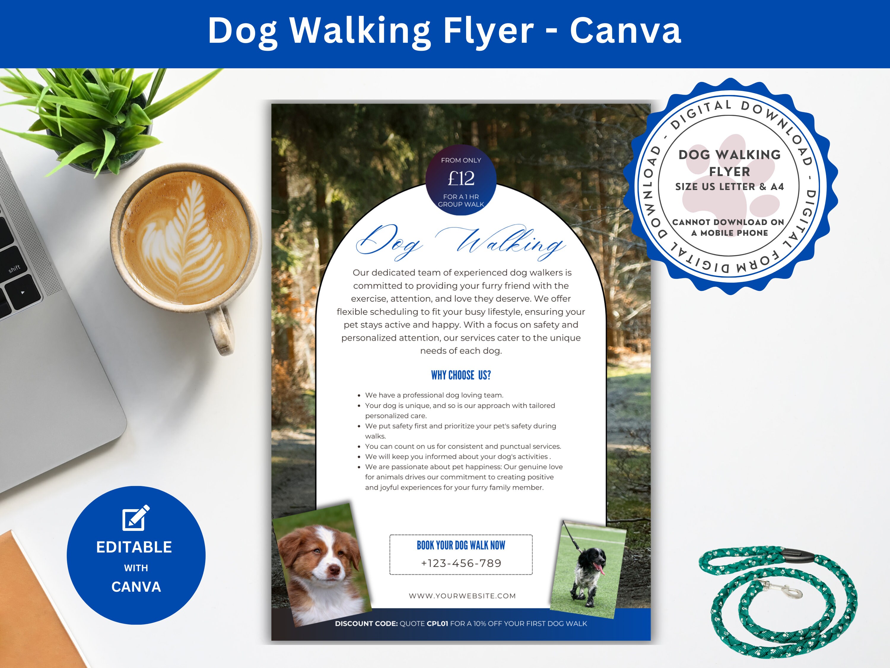 Dog Walking Flyer Editable Template for a Dog Walker or Dog Walking ...