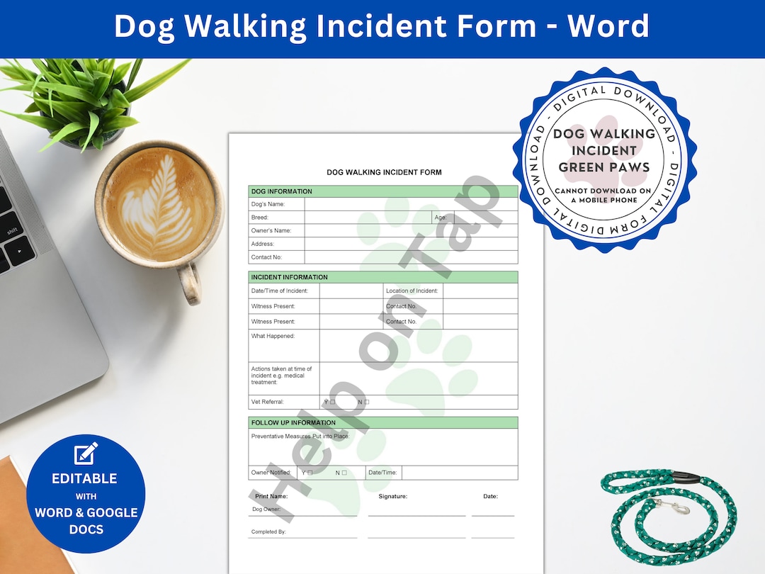 Dog Walking Incident Report Word green Incident Report PDF Accident Log ...
