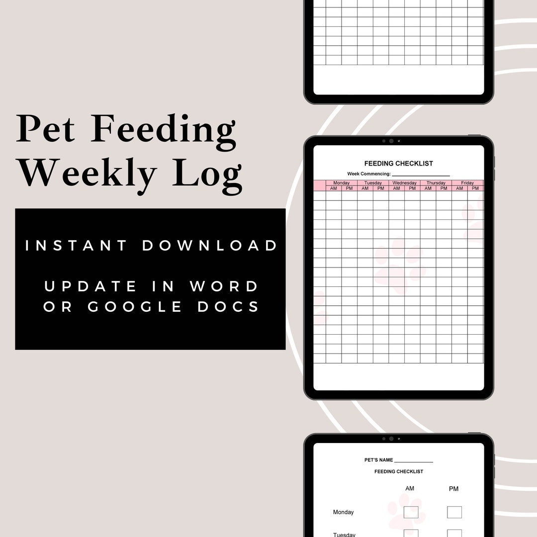 Pet Feeding Weekly Log (pink) | Pet Feeding Tracking | Dog Feed ...