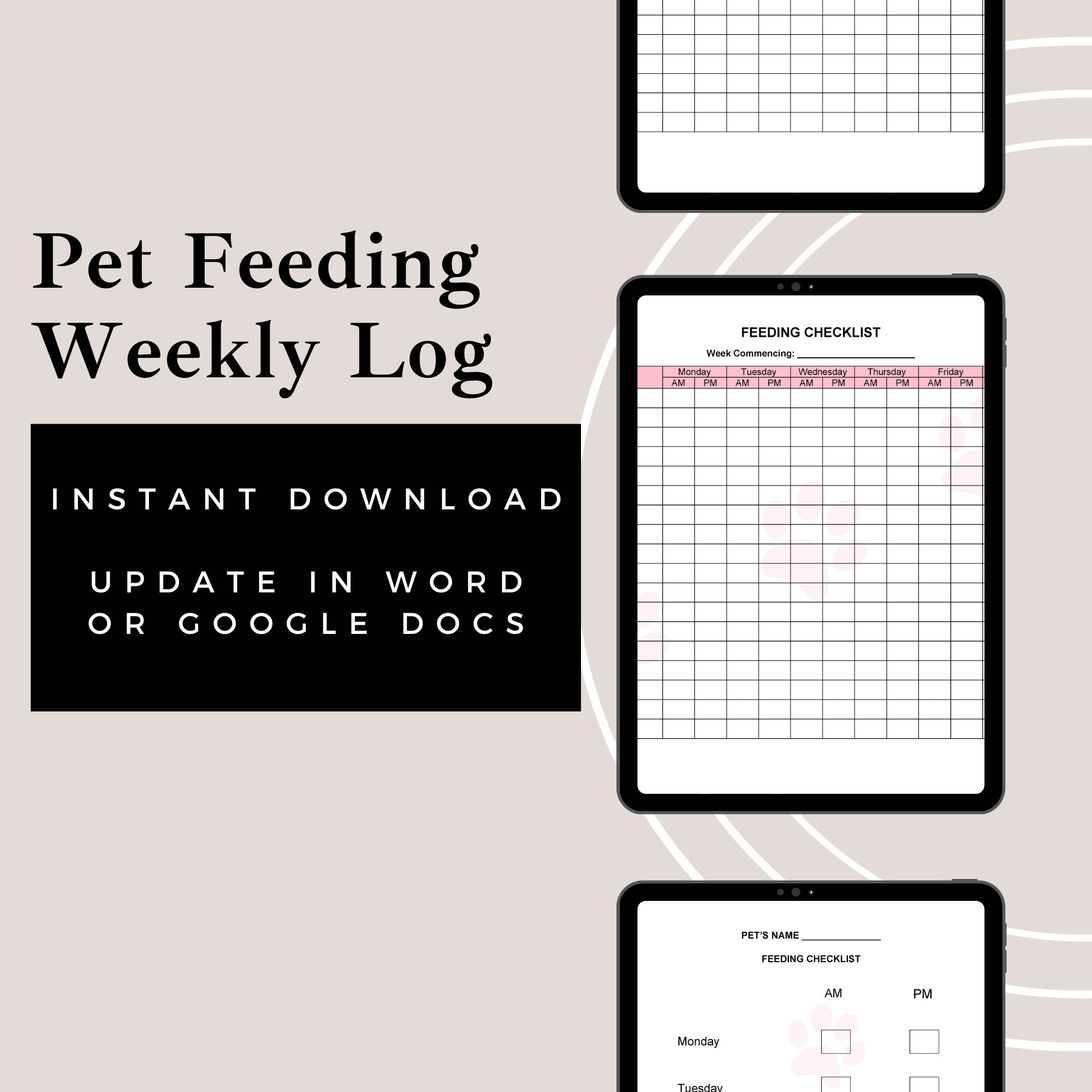 Pet Feeding Weekly Log (pink) | Pet Feeding Tracking | Dog Feed ...