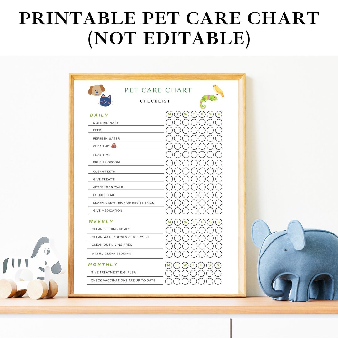 Pet Care Chore Chart Printable to Teach Kids Responsibility for Pets ...