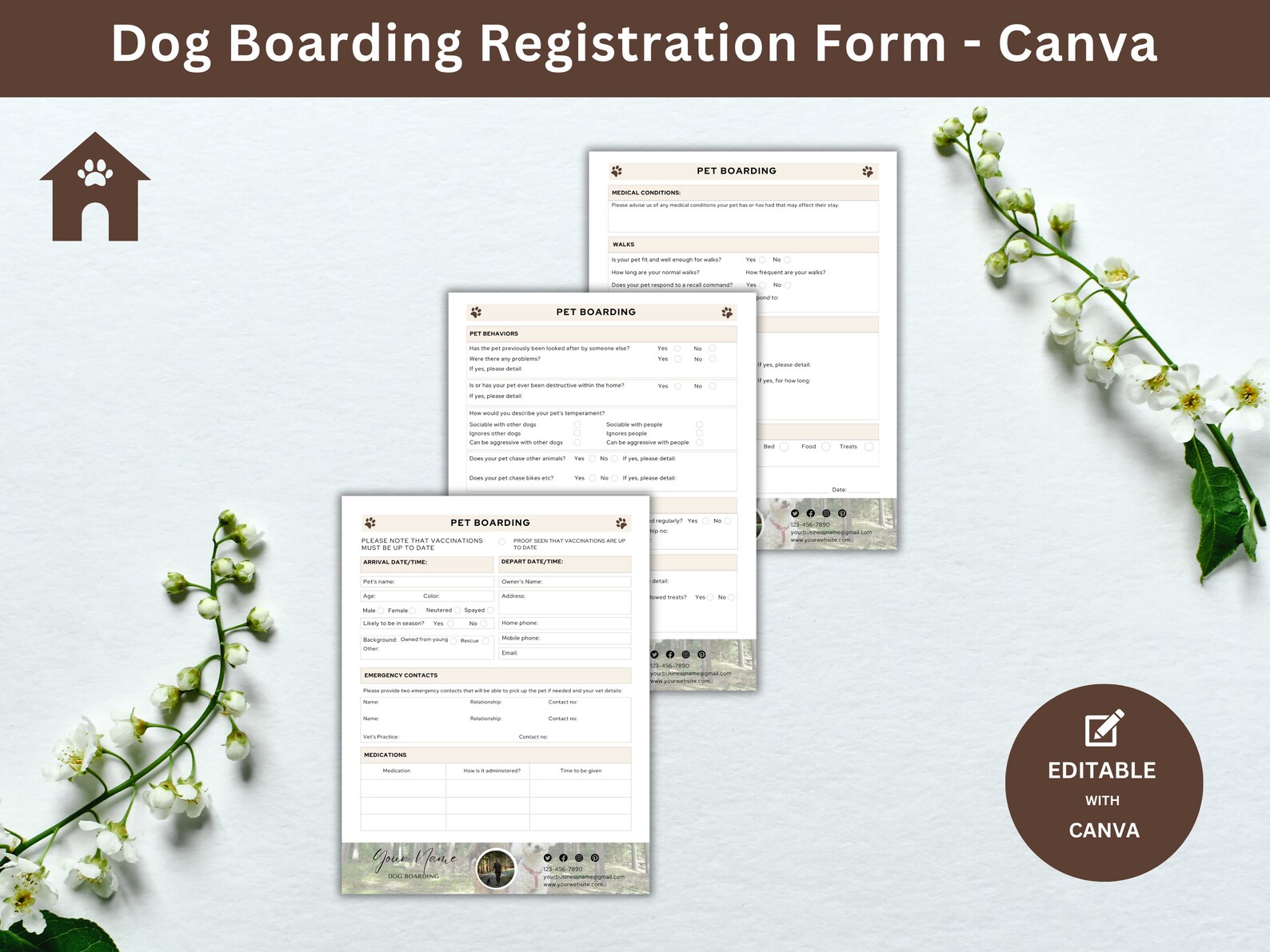 Pet Home Boarding Registration Form Dog Boarding Paperwork Boarders ...