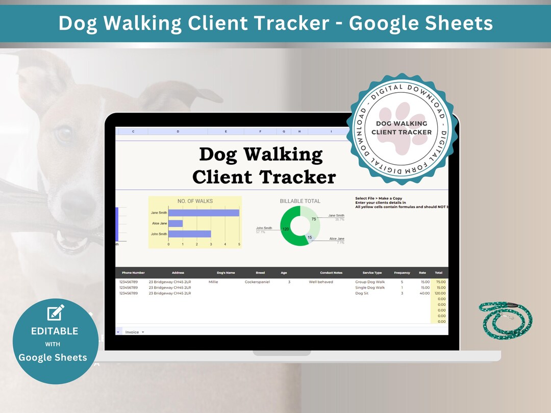 Dog Walking Client Tracker Plus Invoice to Track Dog Walker Services ...