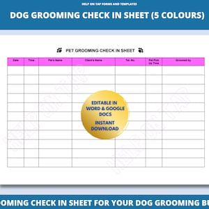 Dog Grooming Check-in Sheet: Pet Grooming Form Template (word & Google ...