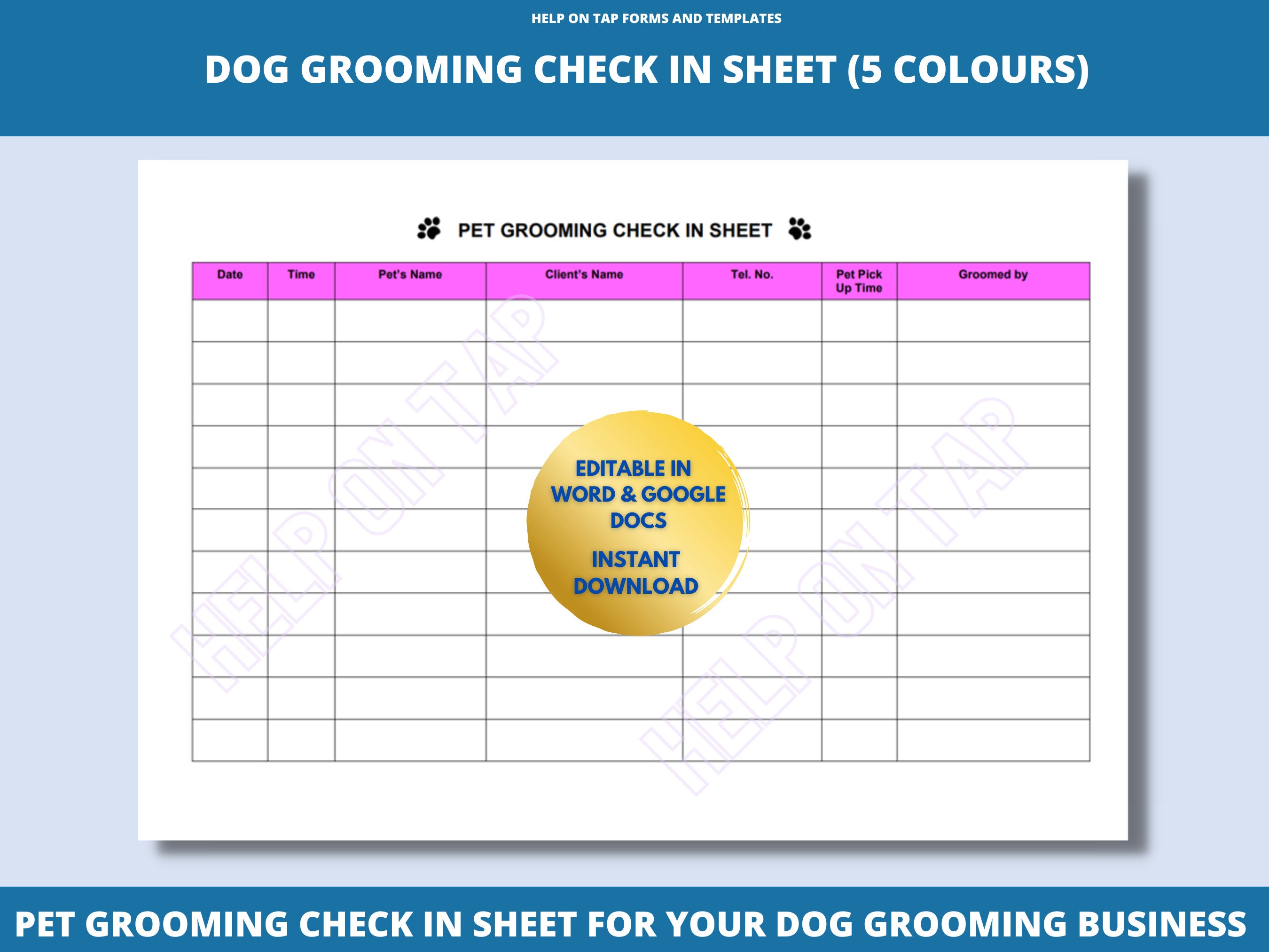 Pet Grooming Check In Sheet Word Google Docs Dog Grooming Check Sheet