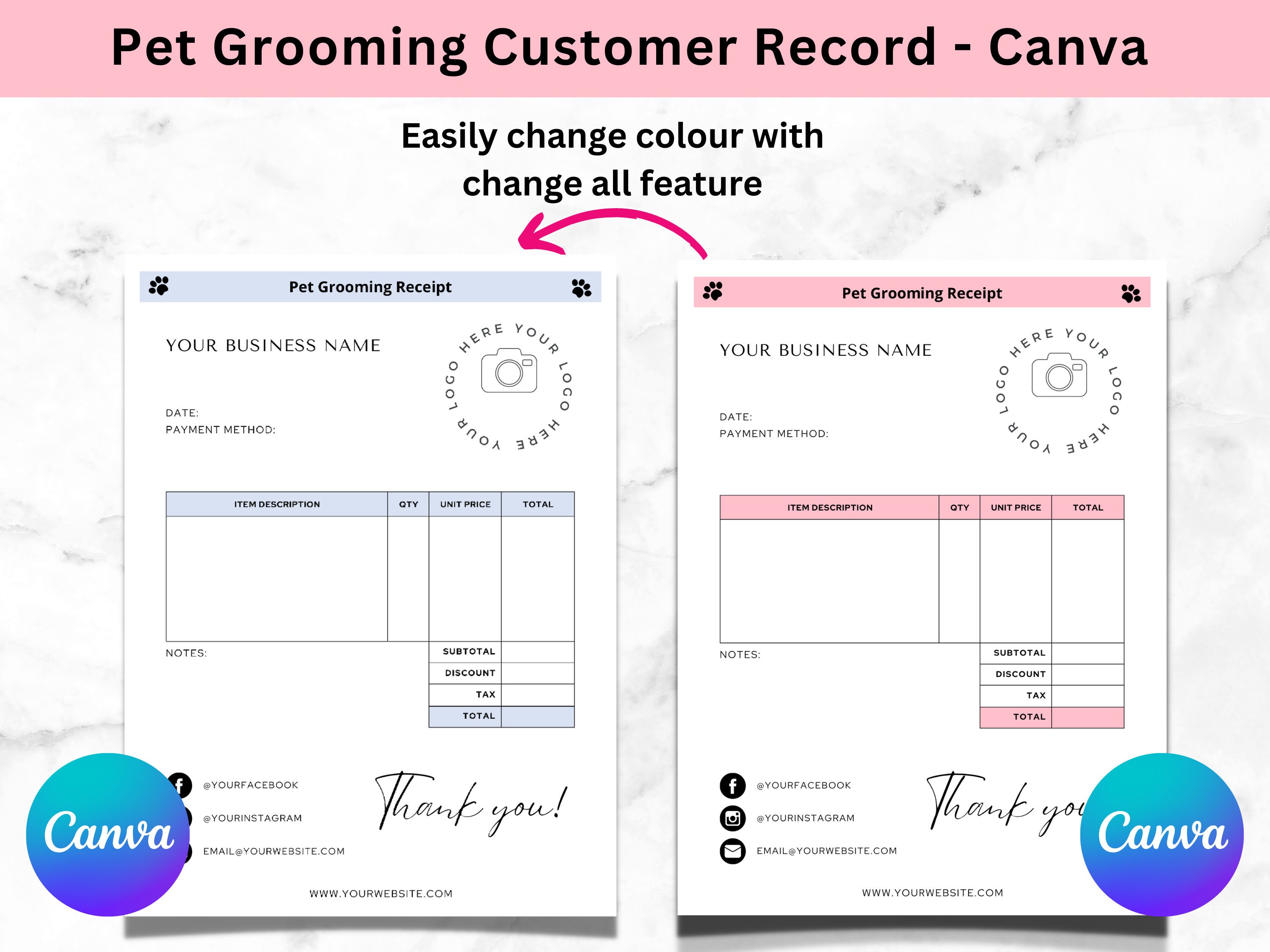 Dog Groom Receipt Form - Canva | Dog Grooming Receipt | Pet Groomer ...