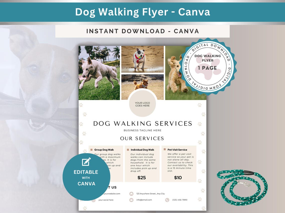 Dog Walking Flyer Template for a Dog Walking Business or Dog Walker ...