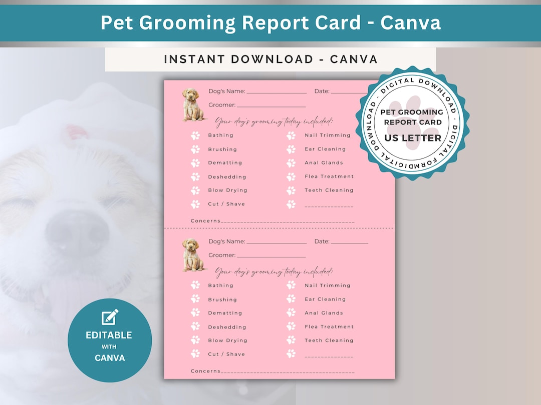 Dog Grooming Report Card Template Printable Pet Grooming Client Form ...