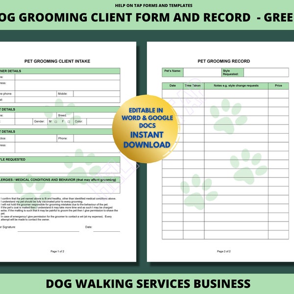 Dog Grooming Registration and Consent Form Printable Consent and ...