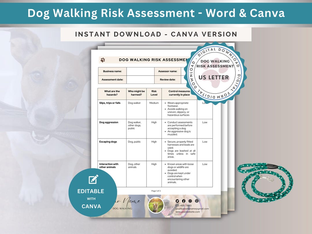 Dog Walking Risk Assessment Template Dog Walker Risk Evaluation ...