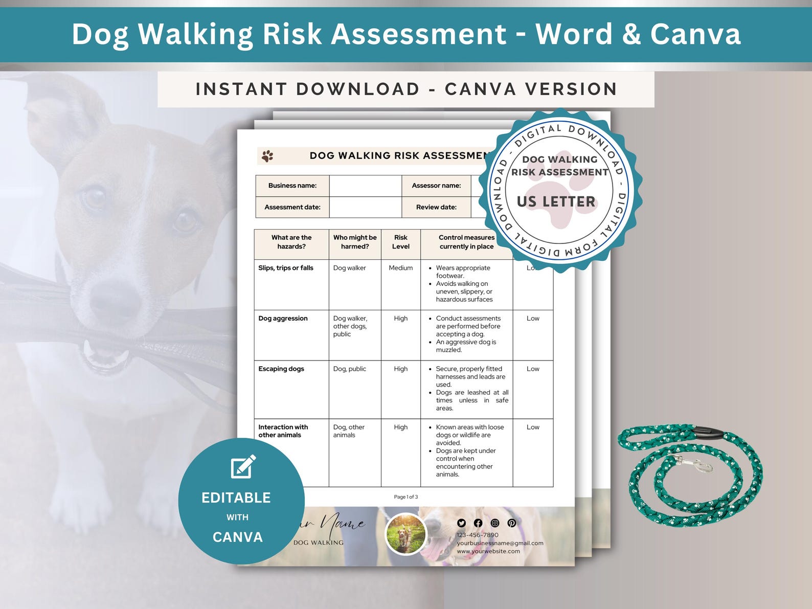 Dog Walking Risk Assessment Template Dog Walker Risk Evaluation ...