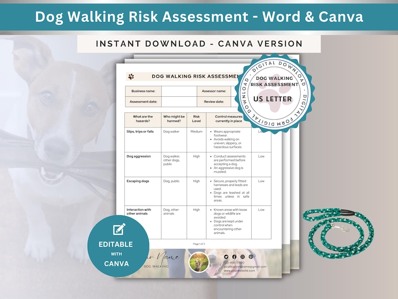 Dog Walking Risk Assessment Template Dog Walker Risk Evaluation ...