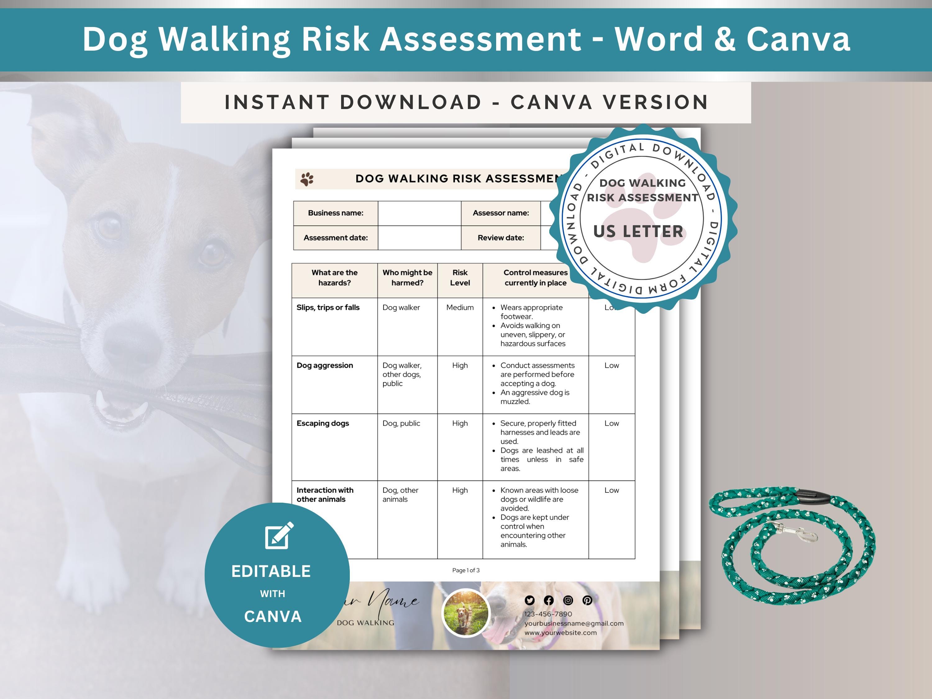 Dog Walking Risk Assessment Template: Hazard Identification (word ...
