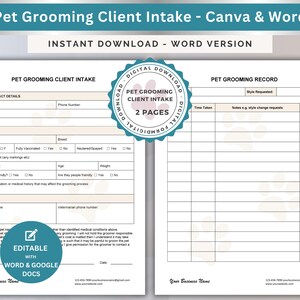 Pet Grooming Intake Form Dog Groomer New Client Onboarding Information ...