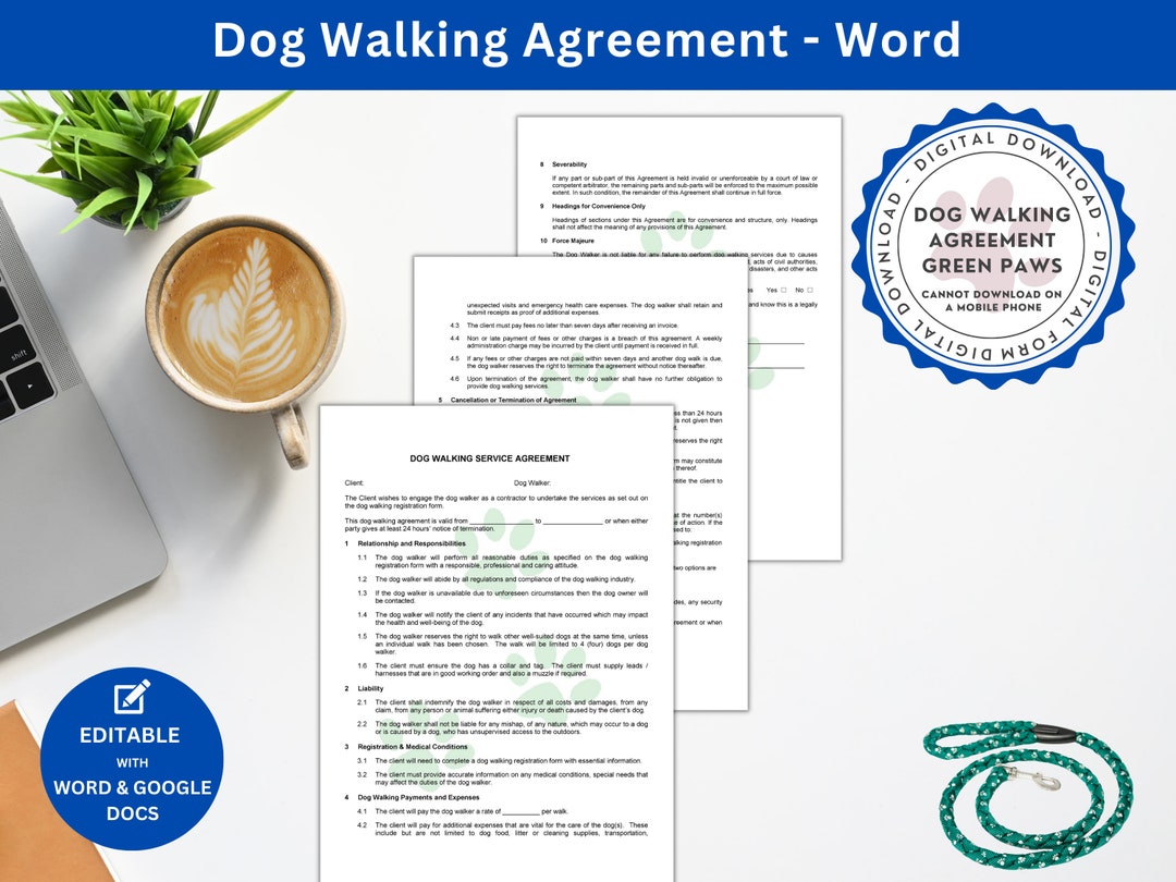Dog Walking Service Agreement green Dog Walking Contract Dog Walking ...