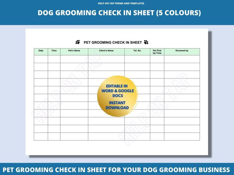 Dog Grooming Check-in Sheet: Pet Grooming Form Template (word & Google ...