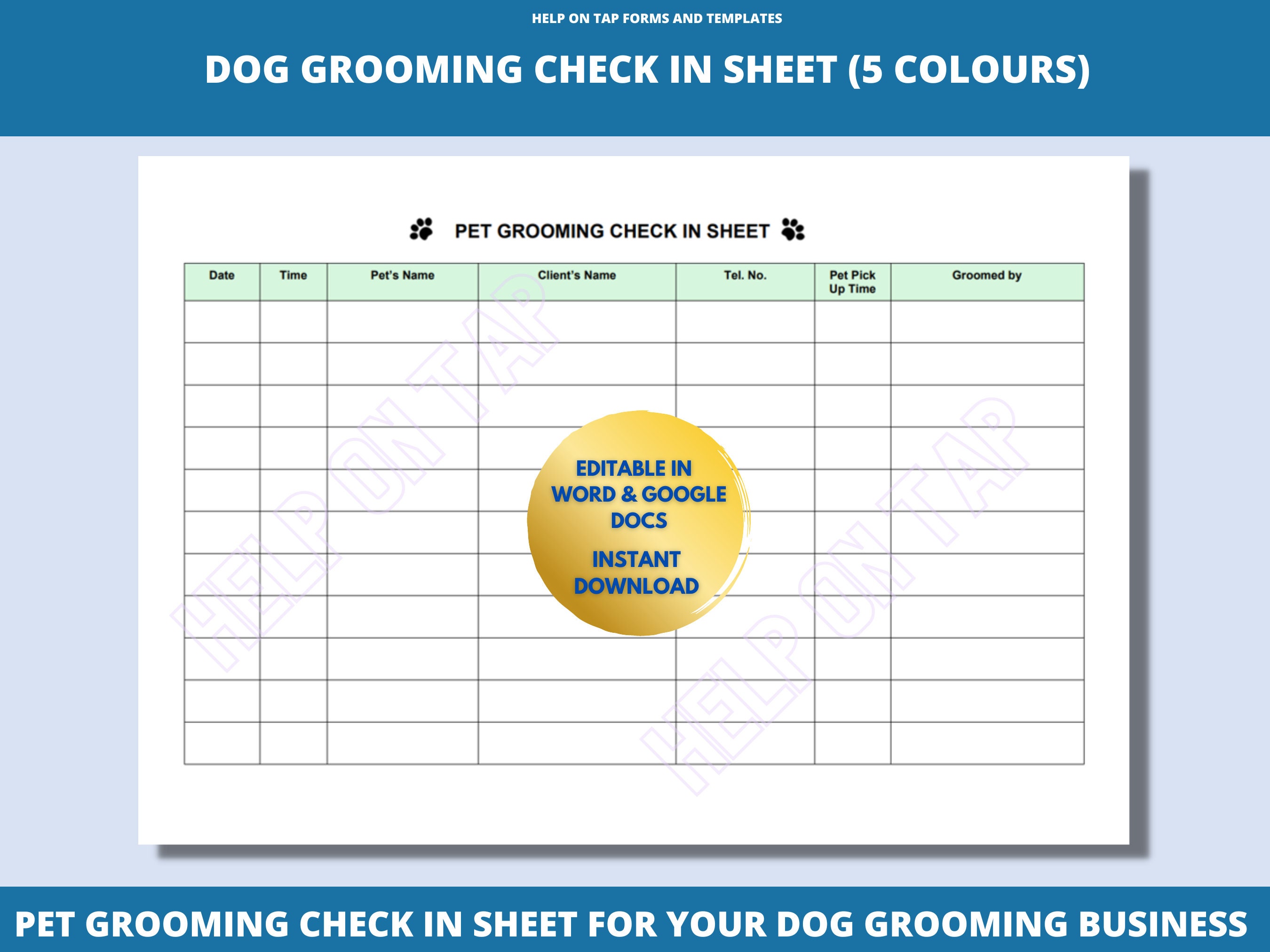 Dog Grooming Check-in Sheet: Pet Grooming Form Template (word & Google ...