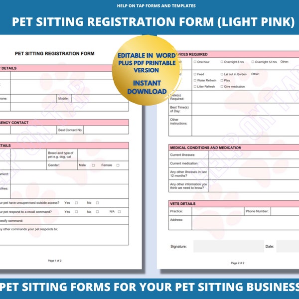 Pet Sitting Forms - Etsy