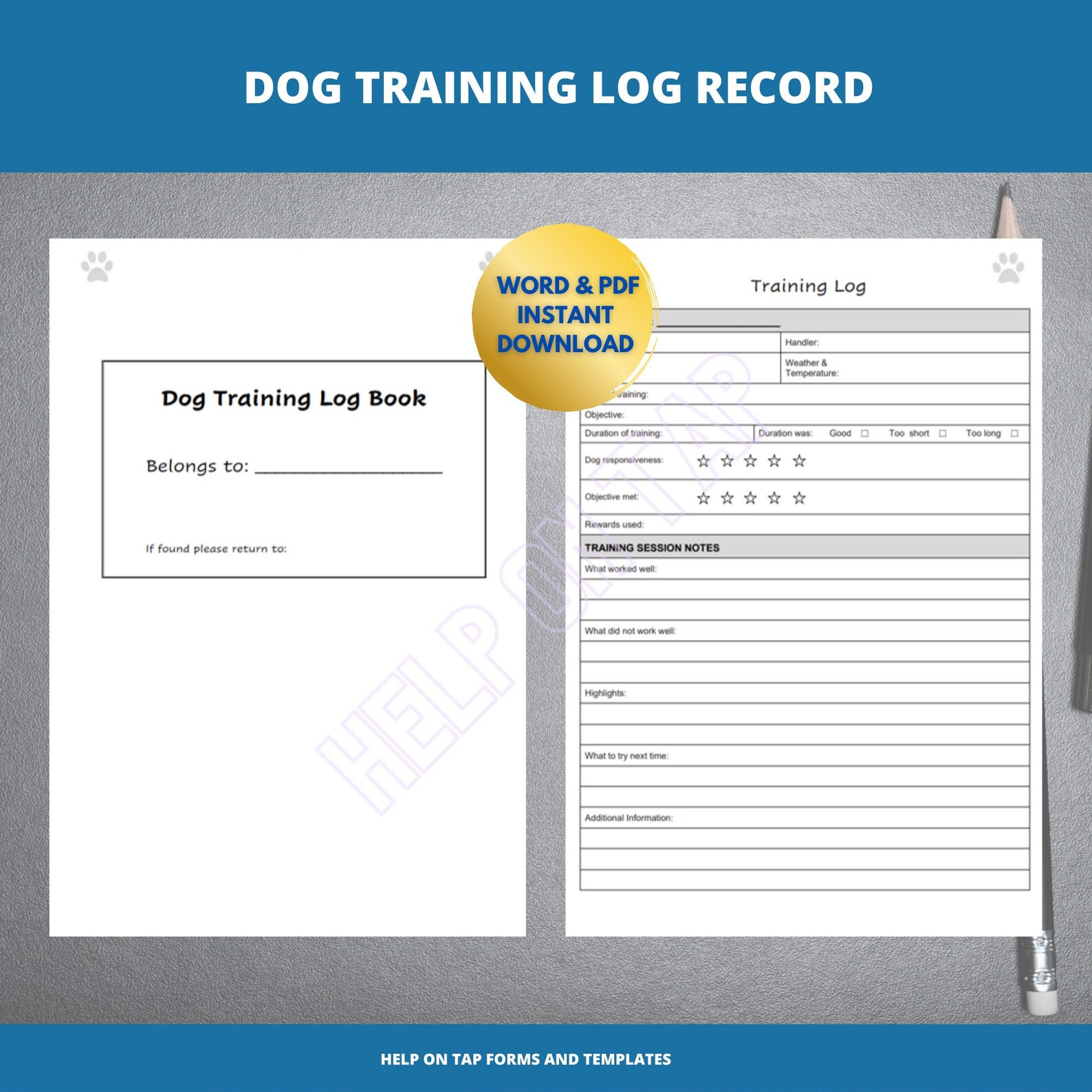 Dog Training Log Record Print at Home Dog Training Log Book Ideal for ...