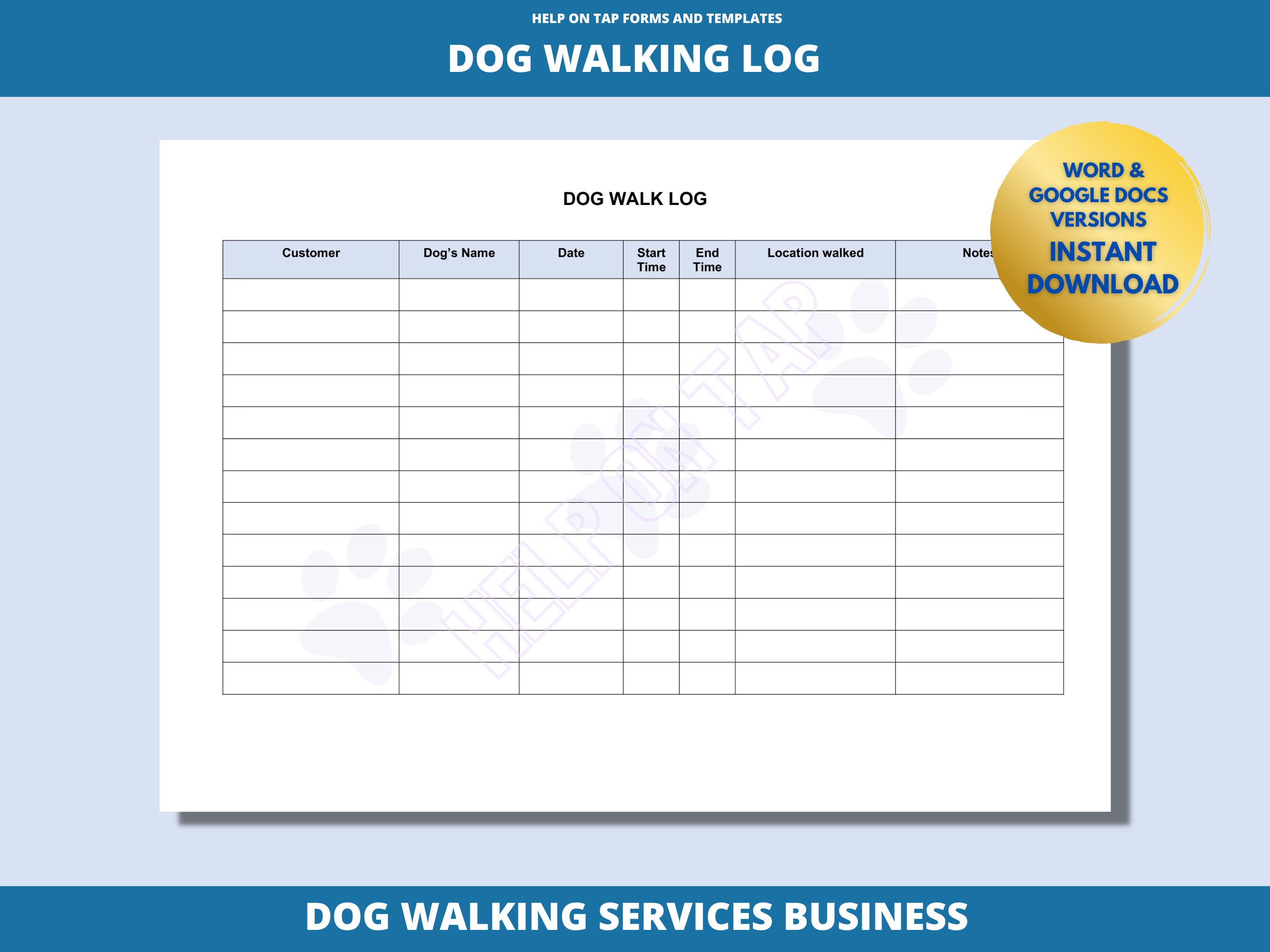 Dog Walk Log Dog Walking Record Sheet Dog Walk Recording Pet Business ...