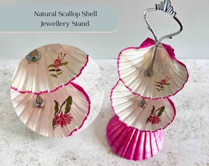 Pink Scallop Shell Jewellery Stand. Two Tier Cerise Jewellery Holder ...