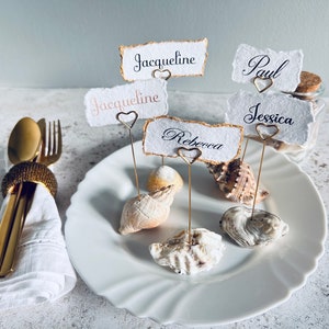 Personalised Shell Name Cards. Seashell Name Card Holder. Gold Edged ...