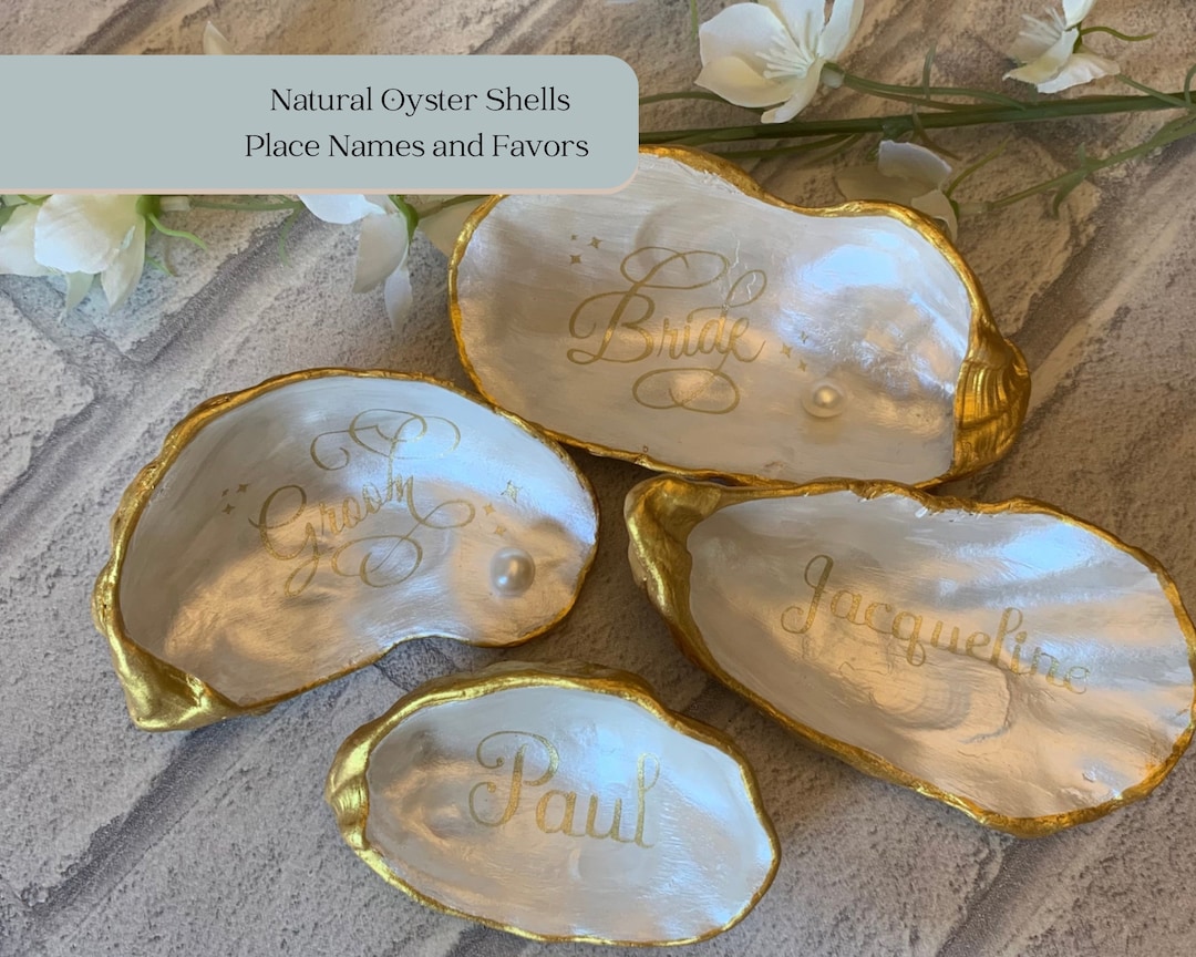 Gold Oyster Shell Wedding Place Card and Favour. Personalised - Etsy